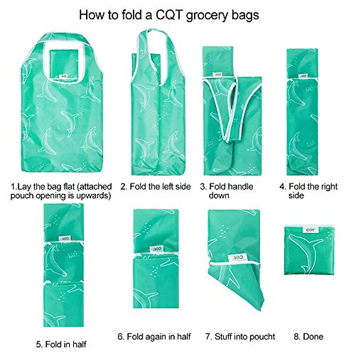 CQT Reusable Grocery Bags Foldable Shopping Bags 6 Pack XLarge 50LBS Tote Bags Machine Washable Eco-Friendly Polyester