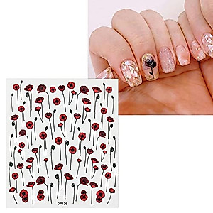 JMEOWIO 6 Sheets Spring Flower Nail Art Stickers Decals Self-Adhesive Pegatinas Uñas Summer Leaves Floral Nail Supplies Nail Art Design Decoration Accessories