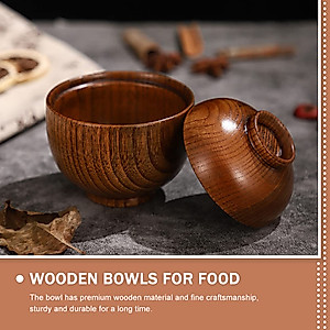 CALLARON Wood Bowl with Lid Traditional Japanese Style Noodle Rice Miso Soup Bowls Food Serving Bowl Soup Bowl Salad Bowl Rice Bowl