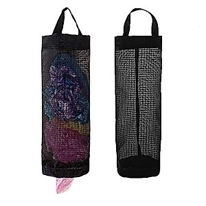 TOGETRUE Plastic Bag Holder, Grocery Bag Holder Mesh Hanging Storage Bag Dispenser (Black 2 Packs)