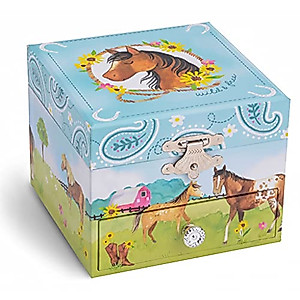 Jewelkeeper Girl's Musical Jewelry Storage Box Pullout Drawer, Horse and Barn Design, Home on the Range Tune