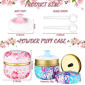 Chengu 2 Sets Body Powder Puff and Container, 2 Soft Puffs 2 Spoon and 2 Dusting Loose Powder Container for Baby Women Home and Travel Use