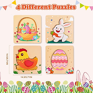 Easter Wooden Puzzles for Toddler - 4 Pack Basket Stuffers Fillers Puzzle Toys for Boys Girls, Jigsaw Learning Educational Gifts Party Favors for Kids