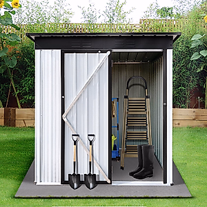 Lyromix 63.5'' × 33.8'' Metal Outdoor Storage Shed with Door & Lock, Waterproof Garden Storage Tool Shed for Backyard Patio,White Black