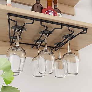 Wine Glass Holder, Wine Glass Rack Under Cabinet, Stemware Holder Metal Wine Glass Shelf Organizer, Wine Glass Storage Hanger Metal Organizer for Bar Cabinet Kitchen Decor (1 Pack, Black, 3 Rows)