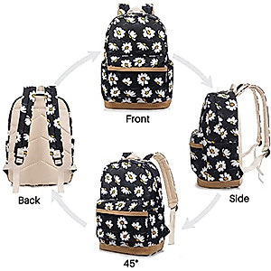HUHUTU School Bag Set, Daisy Laptop Backpack Lunch Bag Pencil Case