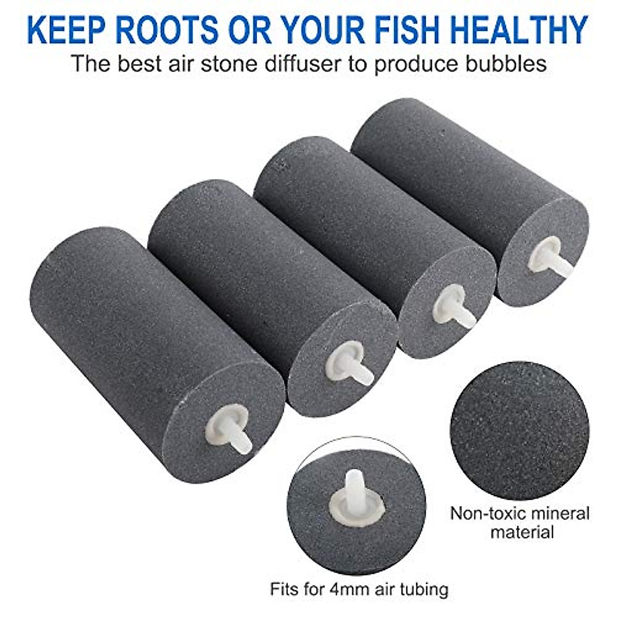 XMSound 4 Pack Large Air Stones Cylinder for Ponds, Aquarium or Fish Tank, Air Stone Diffuser Produces Fine Bubbles 4Inch X 2 Inch