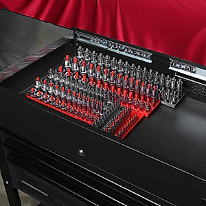 OEMTOOLS 22413 6 Piece SAE and Metric Socket Tray Set, SAE and Metric Socket Storage for Sizes 1/4", 3/8”, and 1/2" Drive, Socket Holders and Socket Organizer Tray for Toolbox, Red/Grey