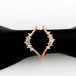 Uloveido 2pcs Set 925 Silver Stackable Wedding Ring Guard Enhancer Engagement Promise Anniversary Bands with CZ Rose Gold Plated (size 7)