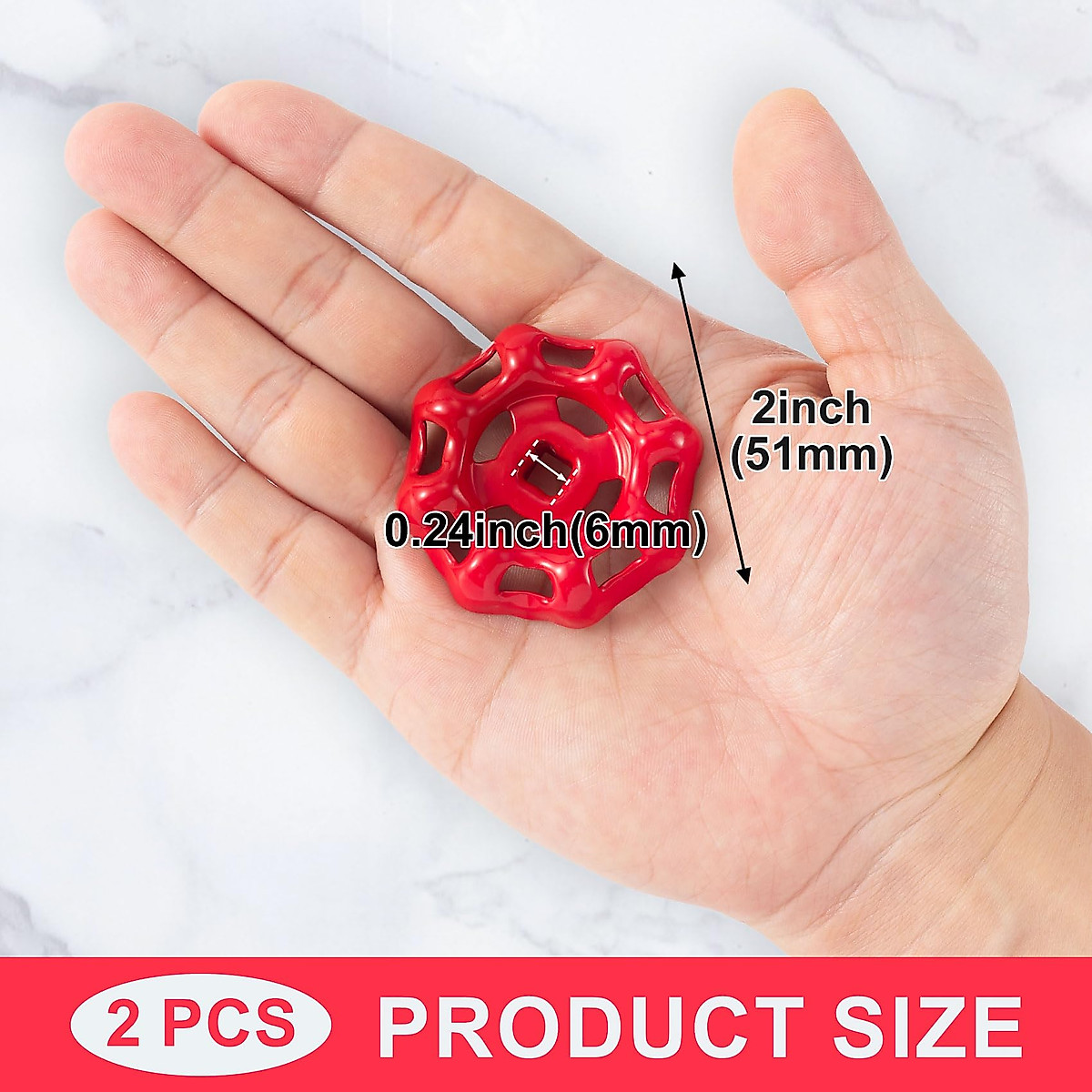 DC,CLISENCE 2PCS Metal Outdoor Faucet Handles, 6 x 6 mm Square Stem Hole Water Valve Handle, Rustproof Round Wheel Hose Bib Water Spigot Replacement Handle for Garden Home - Red