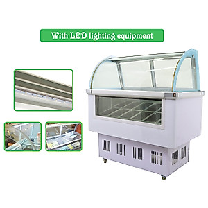 TECHTONGDA Commercial Ice Cream Chest Refrigerator Display Case Showcase Gelato Freezer With LED Light 220V 12 Pan