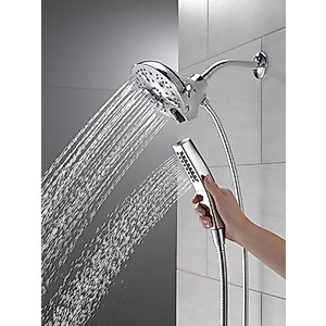 Delta Faucet 5-Spray In2ition 2-in-1 Dual Hand Held Shower Head with Hose, H2Okinetic Handheld Shower Head with Magnetic Docking, Chrome Handheld Shower Heads, Chrome 58620-25-PK, 2.5 GPM Water Flow