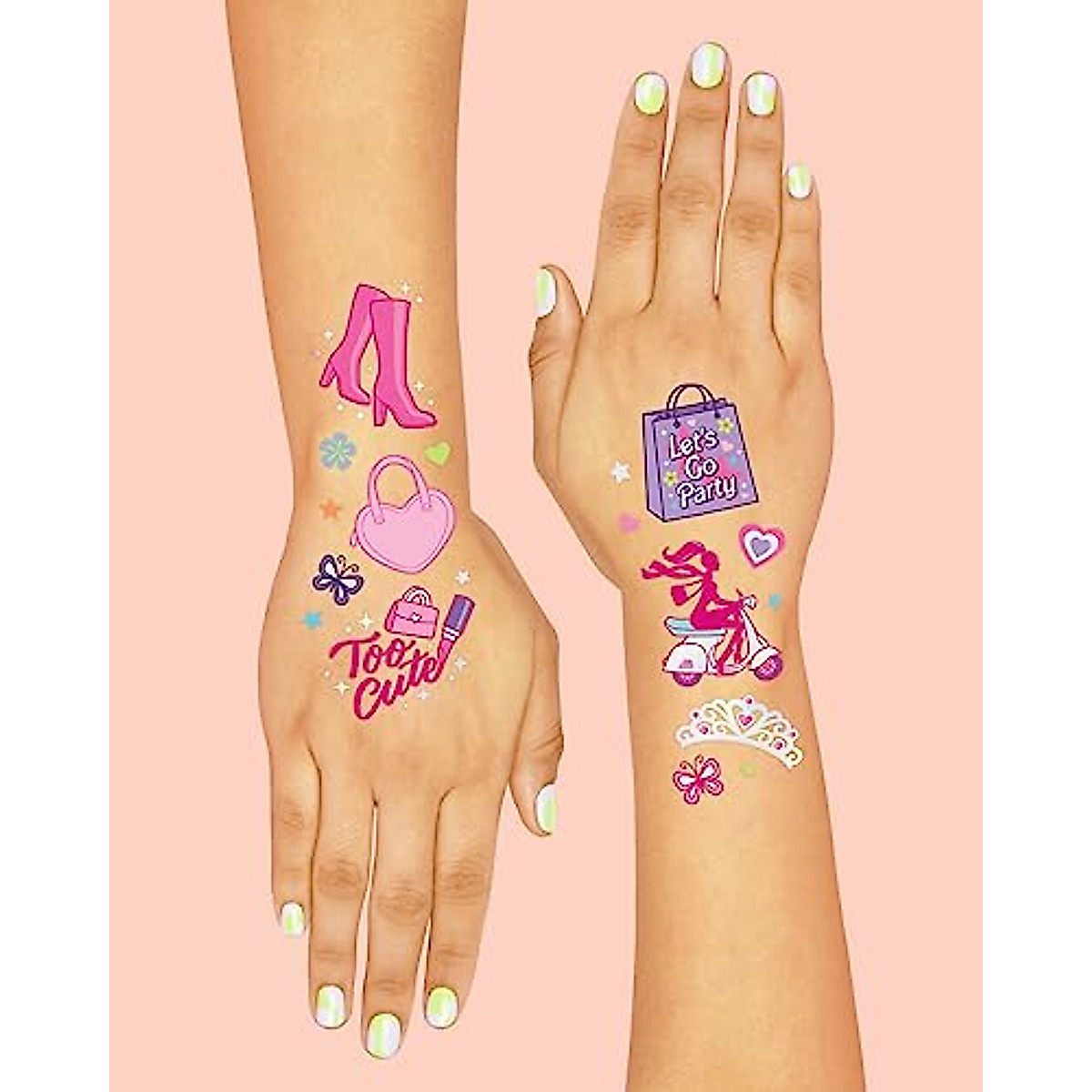 xo, Fetti Pink Temporary Tattoos for Girls - 42 styles | Pink Birthday Party Supplies, Party Favors, Cute Decorations, Easter Basket