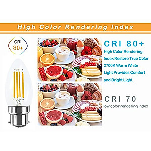 Lamsky 4W B22 Bayonet LED Filament Candle Light Bulb,2700K Warm White 400LM,C35 Shape Bullet Top,40W Incandescent Equivalent,Non-dimmable,4 Pack