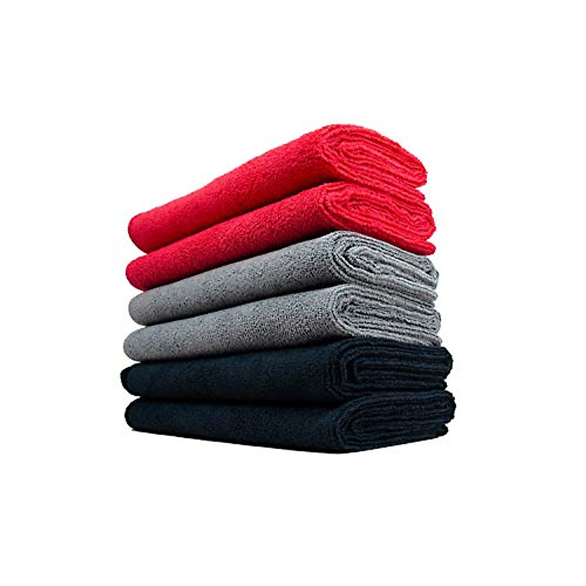 The Rag Company - Car Wash Towel - Professional Microfiber Auto Detailing and Drying Towels, Lint-Free, Streak-Free, Great for General Cleaning, 320gsm, 16in x 27in, Red + Grey + Black (6-Pack)