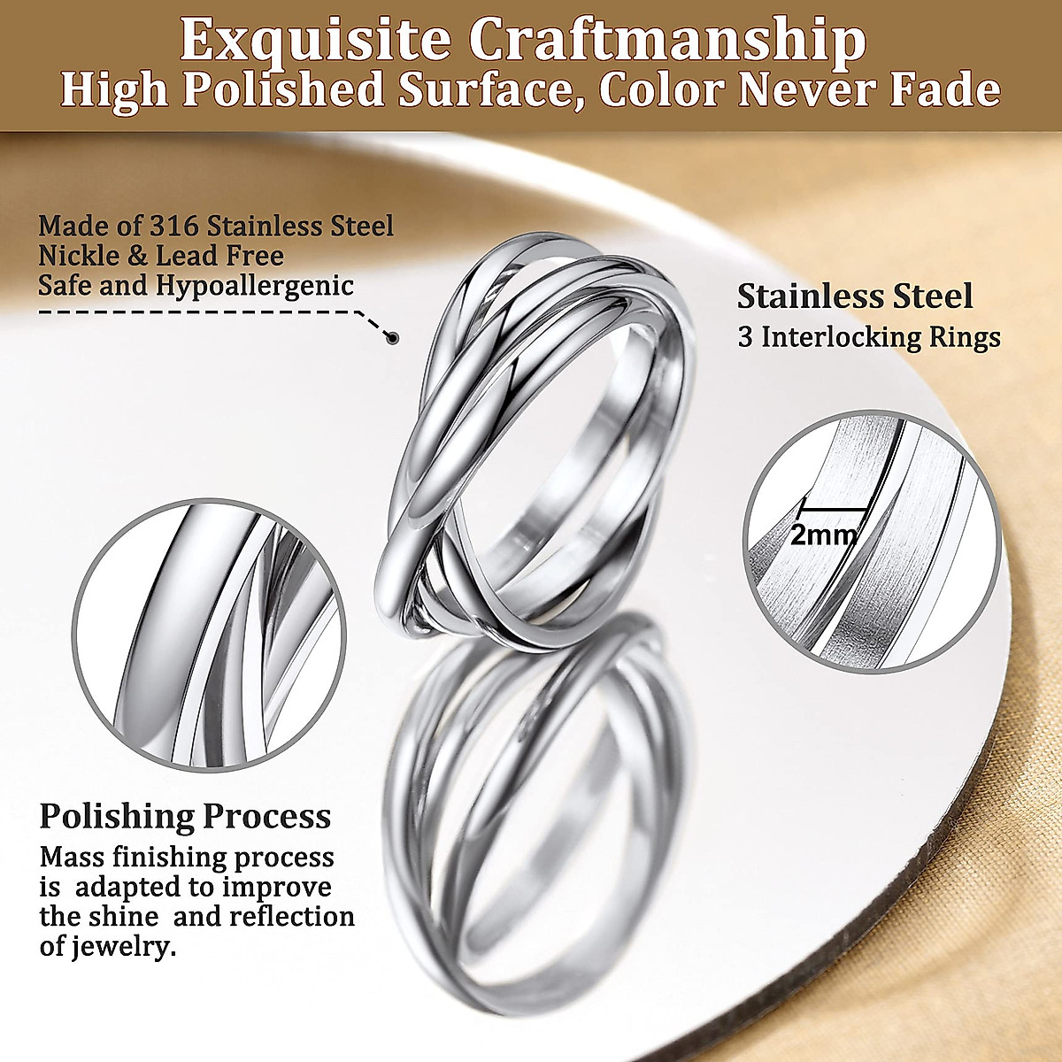 Bestyle Minimalist Stackable Cross Rings Stainless Steel Rings Dainty Infinity Interlocking Promise Ring for Friendship/Engagement/Wedding/Family, Size 10