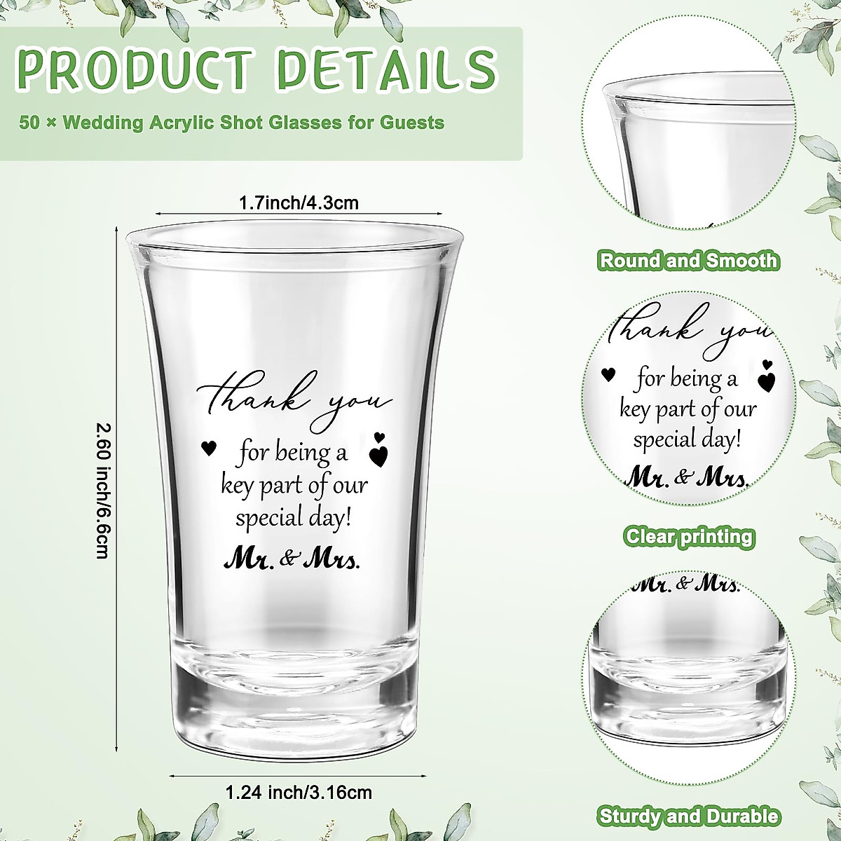 Uiifan Short Glasses Wedding Favors for Guests Acrylic Clear Plastic Shot Glass Wedding Shot Glass with Card Organza Bag Wedding Party Favors Thank You Gifts for Friends Family Bridal Shower(50 Sets)