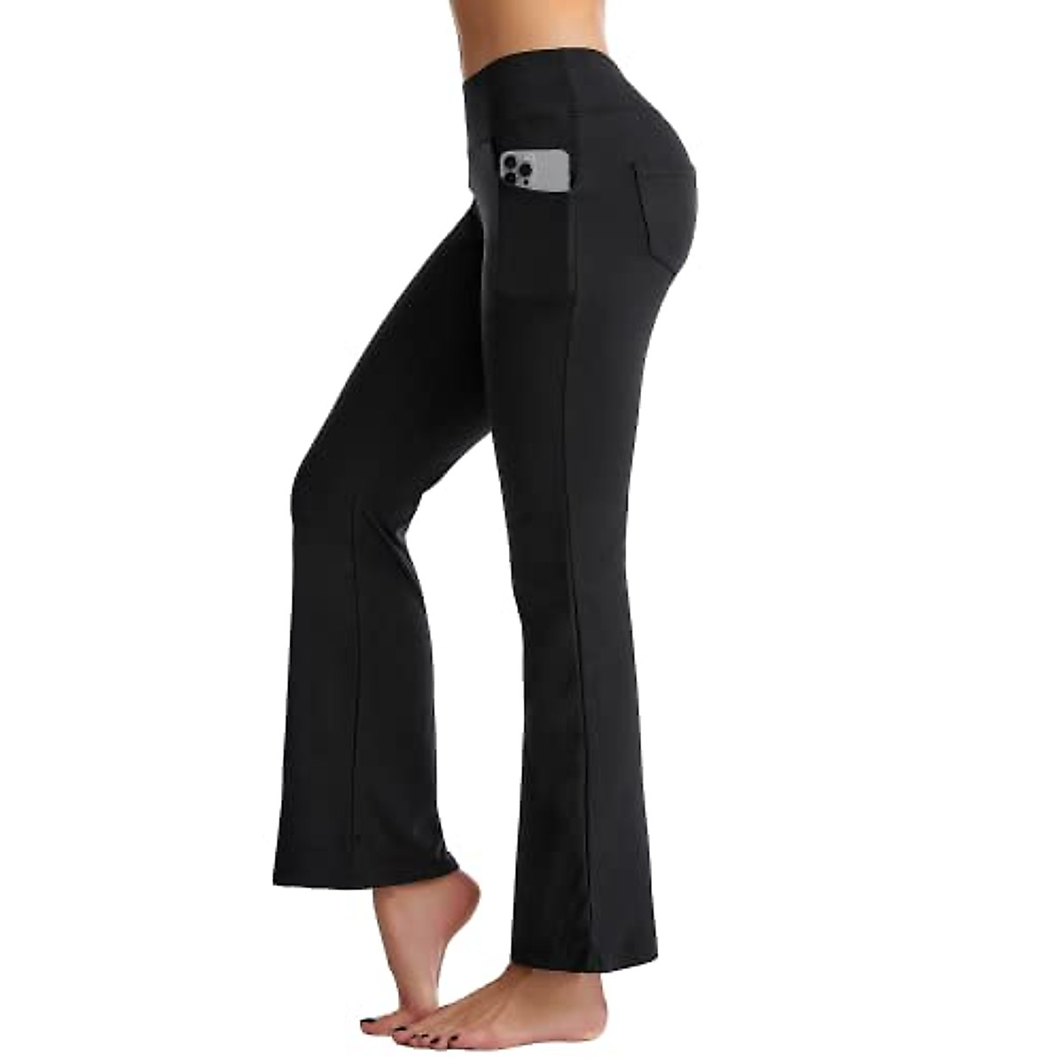 CAMBIVO Flare Yoga Pants for Women High Waist, Bootcut Workout Stretch Leggings with Pockets & Tummy Control, Non-See-Through Black