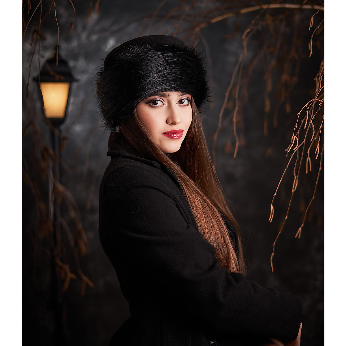 Futrzane Classic Trim Hat - Faux Fur Trimmed Hats for Women - Classy Fleece Cap (M, Black - Black Classic)