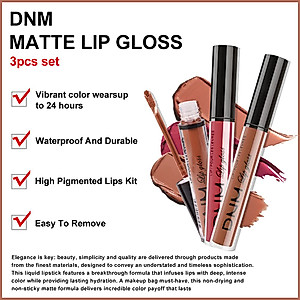 AMY'S DIARY 3Pcs Matte Liquid Brown Lipstick Sets, Brown Lip Stain Long Lasting 24 Waterproof Lip Gloss Makeup Gift Set for Women Lippies(Set09)