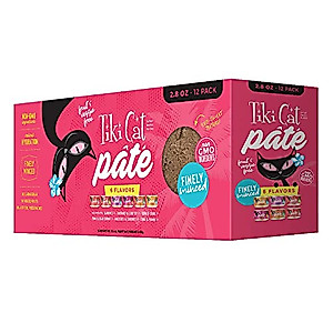 Tiki Cat Grill Pâté Variety Pack, Combinations of Real Flaked Fish, Wet High-Protein & High-Moisture Cat Food, 2.8 oz. Cans (Case of 12)