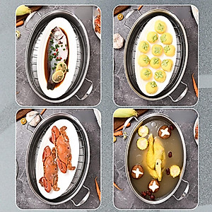 GOVNPJ Stainless Steel Fish Steamer, Fish Steamer for Cooking Multi-Use Oval Pasta Pot/Braiser with Rack, Ceramic Pan, Chuck, Stockpot for Steaming Fish, Boiling Soup