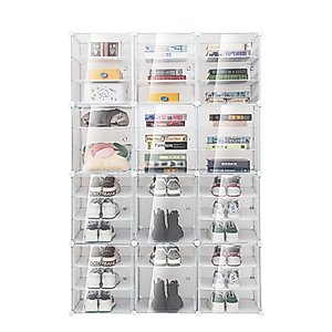 CHALIGHT 12-Tier Shoe Rack - 72 Pairs Shoe Storage Organizer - Stackable, Portable Cabinet (3-Tier Box x 12)