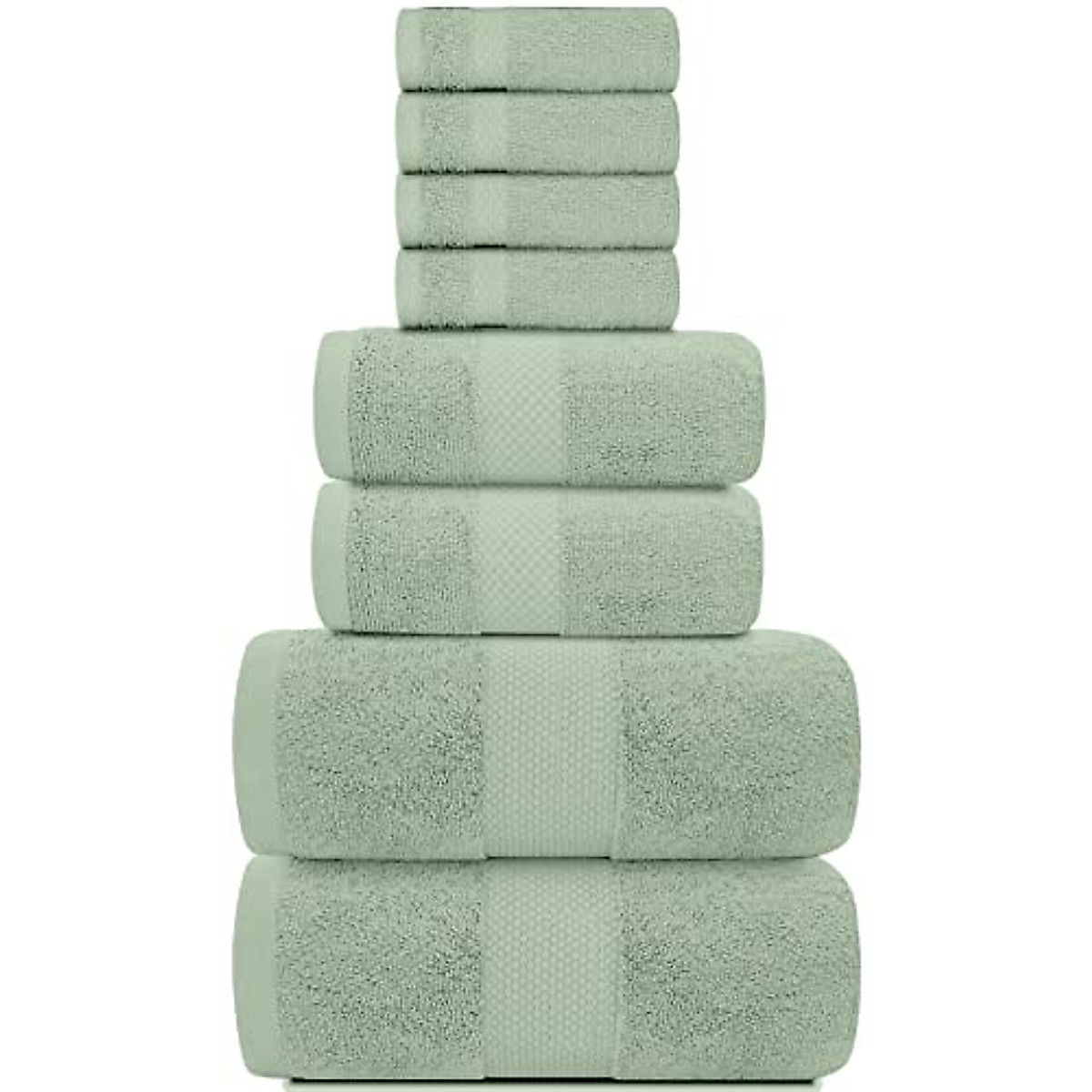 White Classic Luxury Green Bath Towel Set - Combed Cotton Hotel Quality Absorbent 8 Piece Towels | 2 Bath Towels | 2 Hand Towels | 4 Washcloths [Worth $72.95] 8 Pack | Green