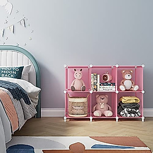 HOMIDEC 6-Cube Storage Shelf, Storage Bookcase Bookshelf with Metal Hammer, Storage Cubes Organizer Cabinet for Kids, Closet, Bedroom, Bathroom, (11.8x11.8x11.8 inch), Light Pink