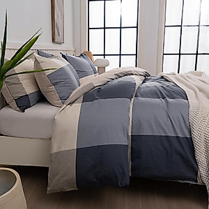 Plaid Duvet Cover Queen, 100% Cotton 3 Pieces Plaid Bedding Sets Queen, Checkered Pattern Cotton Grid Plaid Duvet Cover Set Queen (Plaid, Queen)