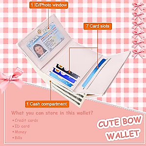 Sunwel Fashion Wallets Girls Cute Coquette Bow Small Wallet Aesthetic Card Holder ID Window Purse for Women (PINK)