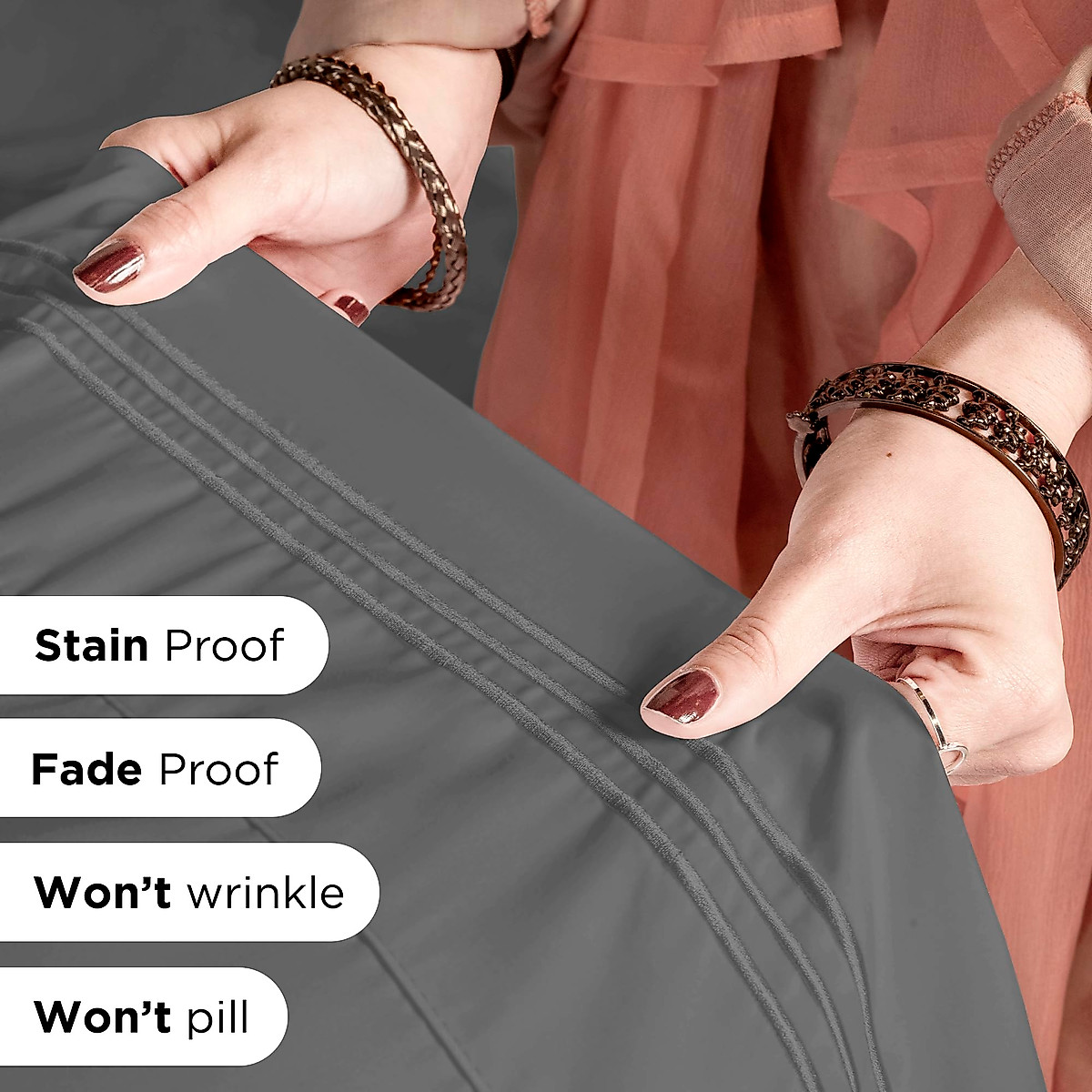 ROYALE LINENS 3 Piece Twin Sheets Set - Soft Brushed 1800 Microfiber Bedding - 1 Fitted and 1 Flat Sheet, 1 Pillow case - Wrinkle Free & Fade Resistant - Hotel Luxury Bed Sheets Set (Grey, Twin)