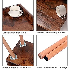 LUCKNOCK Nightstand, Mid-Century Modern Bedside Table with Solid Wood Legs, Adorable and Practical End Side Table with Open Storage Shelf, Fashion Bedroom Furniture Rustic Brown.