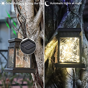 Solar Lanterns Outdoor Hanging Solar Star Lantern 4PCS LED Warm Light for Halloween & Christmas, Solar Powered Led Lantern Decorative for Patio Yard Garden.