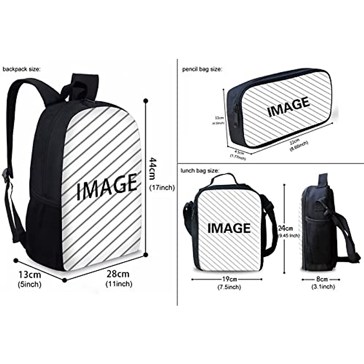 WELLFLYHOM Custom Backpack with Your Own Photos/Images/Name School Bag and Lunch Box Set Personalizd Scool Bookbag Add Your Pictures Pencil Case for Your Kids Teen Girls Boys Gifts