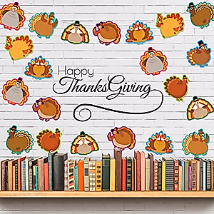 Whaline 45Pcs Thanksgiving Turkey Cutouts with 100Pcs Glue Points 9 Style Cartoon Turkey Pattern Paper Cut-Outs Bulletin Board Paper Cutting Decor for School Classroom Thanksgiving Party Supplies