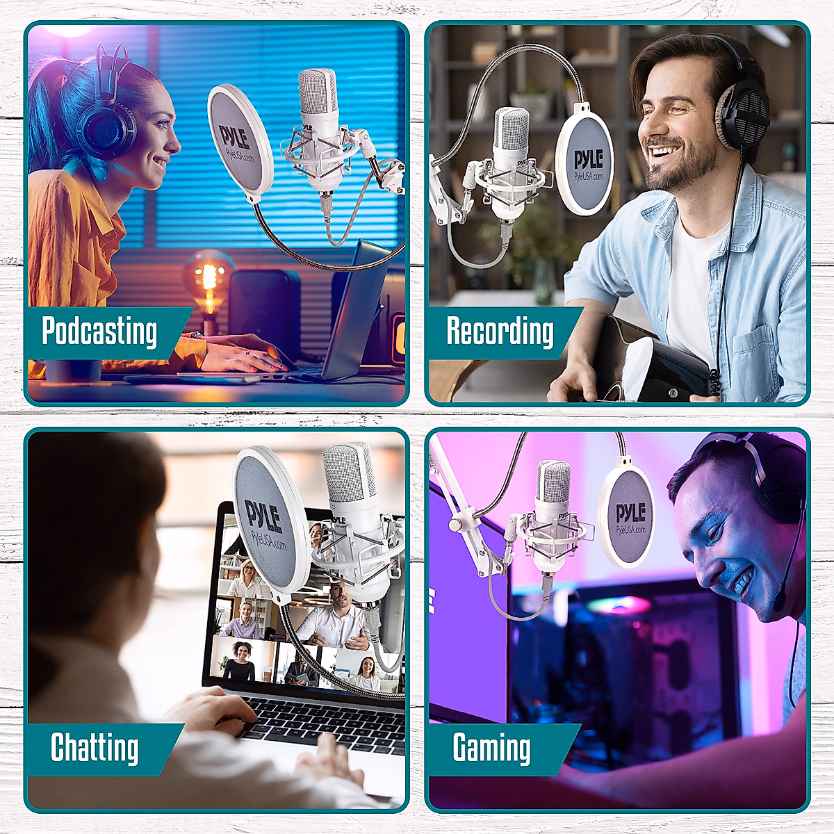 Pyle USB Condenser Microphone Streaming Kit - Professional Computer/Mac Mic Audio Cardioid Boom with Adjustable Arm Stand & Pop Filter for Podcast, Gaming, Studio, YouTube