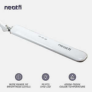 Neatfi Elite HD XL Task Lamp with Clamp, 90PCS SMD LED, 6000–7000K, Super Bright Desk Lamp, Eye-Caring, Non-Polar Dimming (17 Inches, White)