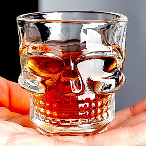 XXYXXY 6 Heavy Bottom Whiskey Glasses, Party Home and Entertainment Catering Beverage Drinking Glassware for Brandy, Liquor, Bar Decor, Jelly Glasses, 1.75 oz, Clear Skull Shaped Glasses