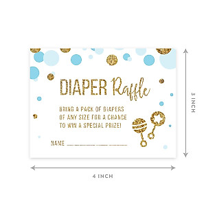 Andaz Press Light Blue Gold Glitter Boy Baby Shower Party Collection, Games, Activities, Decorations, Diaper Raffle Cards, 30-pack