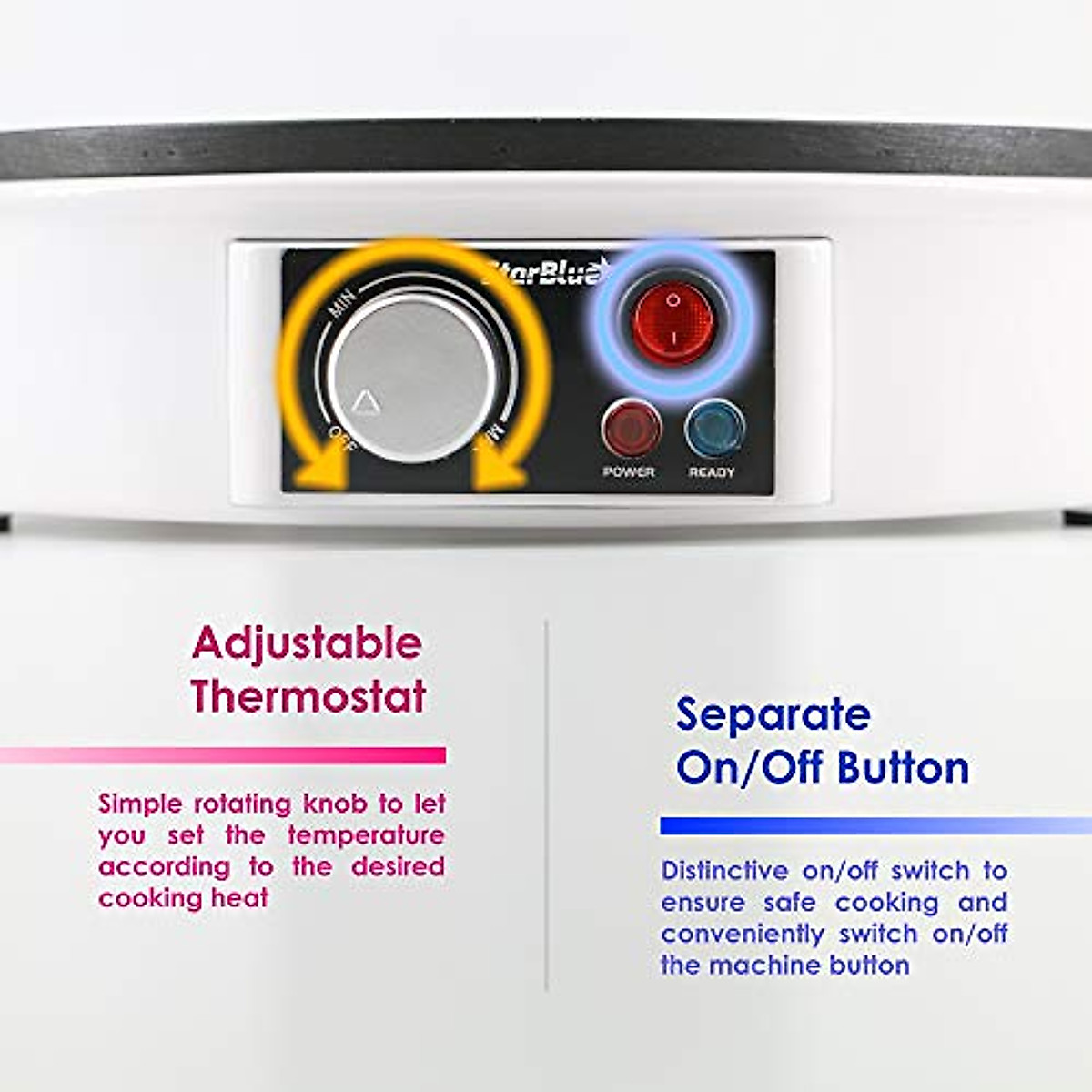 12" Electric Crepe Maker by StarBlue with FREE Recipes e-book and Wooden Spatula - Perfect for Crepes, Roti, Tortillas, Blintzes, Pancakes, Waffles, Eggs, Bacon AC 120V 50/60Hz 1000W