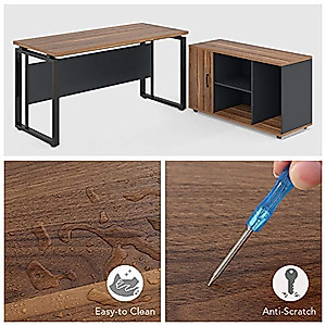 LITTLE TREE 55 inches Executive Desk and 39" File Cabinet,Modern L-Shaped Computer Desk Business Furniture Set with Storage Mobile Printer Stand for Home Office,Walnut