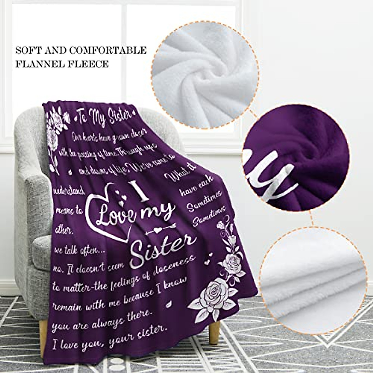 Jekeno Sisters Gifts from Sister Blanket, Sister Throw Blanket for Bed Couch 50"x60"