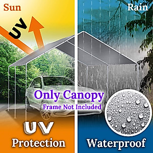 BenefitUSA 10'X20' Silver Replacement Carport Canopy Carport Top Cover for Garage Shelter, w/Ball Bungees, Cover ONLY