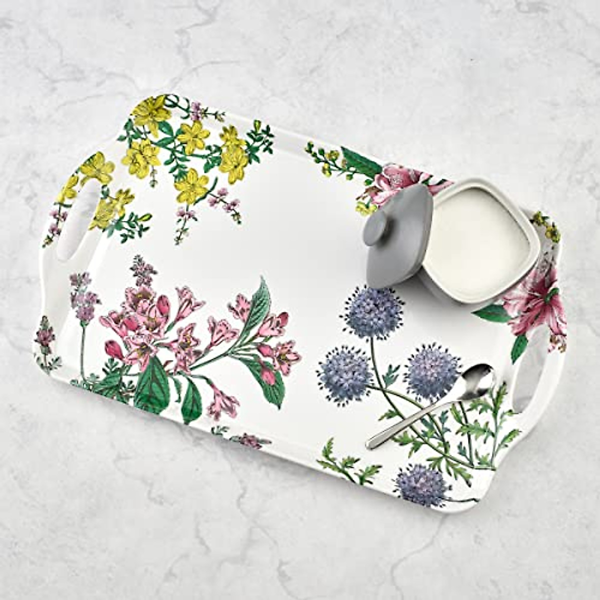 Pimpernel Stafford Blooms Large Handled Tray | Serving Tray for Lunch, Coffee, or Breakfast | Made of Melamine for Indoor and Outdoor use | Measures 18.9" x 11.6" | Dishwasher Safe