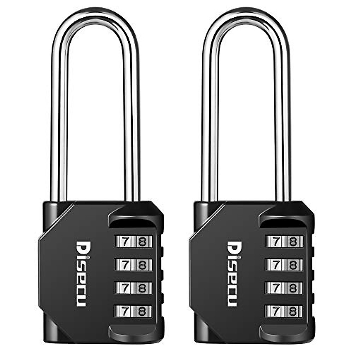 Disecu 2.5 Inch Long Shackle Combination Lock 4 Digit Outdoor Waterproof Padlock for School Locker, Gym Locker, Hasp Cabinet, Gate, Fence, Toolbox (Black, 2 Pack)