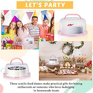 Baderke 3 Pcs Cake Carrier with Lid 9.8 Inch 10.8 Inch 12 Inch Cake Stand with Lid and Handle Portable Round Cake Carrier Plastic Cake Container Cake Holder Pink Cake Keeper for Transporting Cupcakes