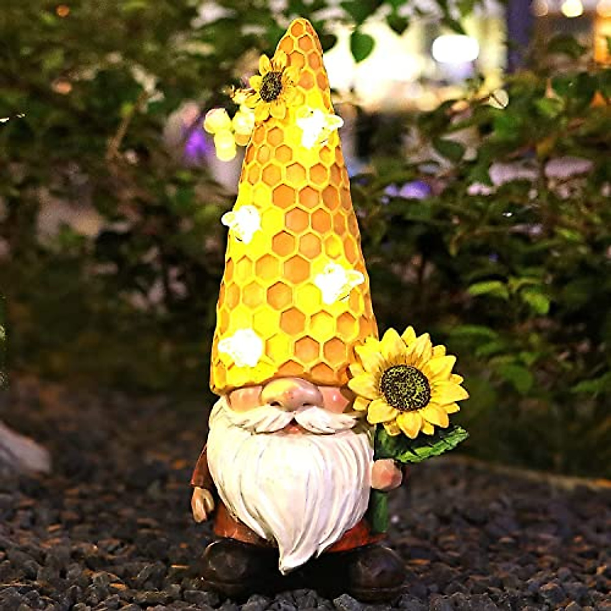 REYISO 12.3 inch Gnomes Garden Statue, Resin Sunflower Statues Gnome Figurine Solar Outdoor Decorations Art Sculpture for Patio Yard Lawn Garden Decor Lawn Ornaments Gnomes Gifts