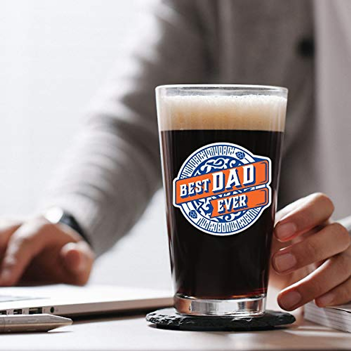 Humor Us Goods Best Dad Ever - 16 oz Beer Glass - Gifts for Dad from Daughter, Son, Kids - Birthday Gifts for Dad for Father's Day - Bday Present Idea for Father, Men, Him