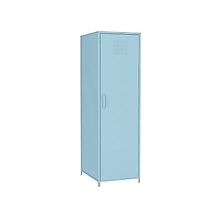 Sweiko Metal Locker Cabinet Storage Cabinet Locker for Bedroom School Classroom Single Door Steel Locker for Toys and Clothes with Hanging Rod and Shelves Blue